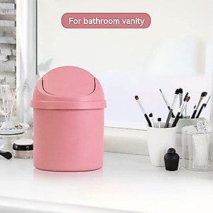 HERCHR Plastic Mini Swing Lid Trash Can, Pink, 6"