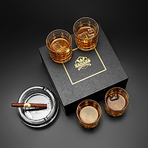 KANARS Whiskey Glasses Set of 4, 10 Oz Crystal Old Fashioned Whisky Tumblers for Bourbon, Scotch, Irish Whisky, Cocktails and Vodka, Whiskey Gift for Men Women