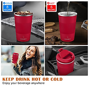 MOMSIV 12oz Travel Mug, Insulated Coffee Cup with Leakproof Lid, Vacuum Stainless Steel Double Walled Reusable Tumbler for Hot and Cold Water Coffee and Tea