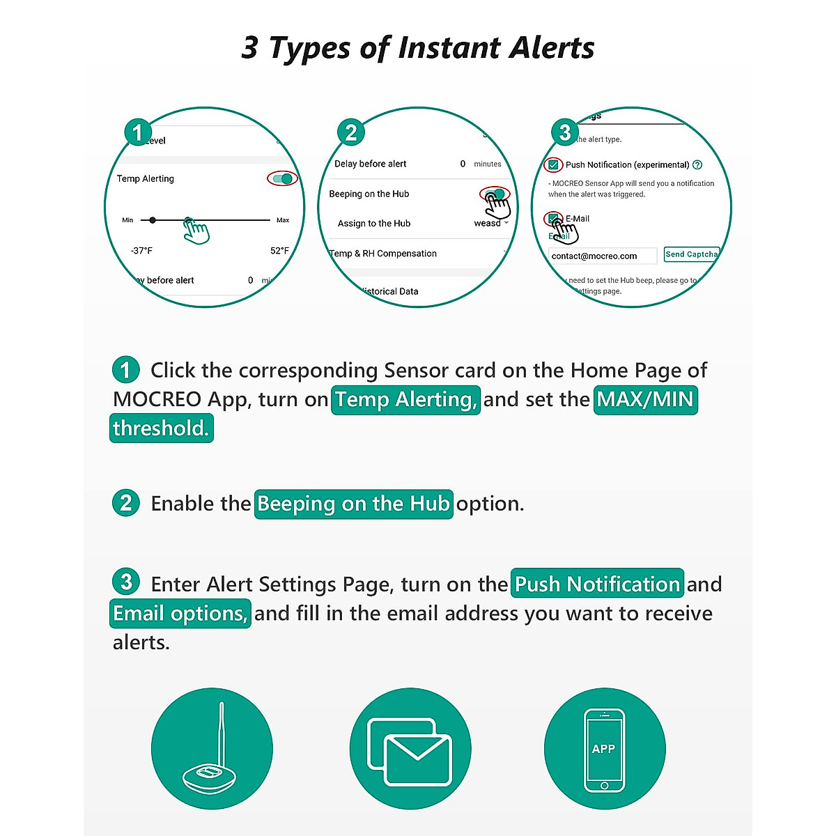 MOCREO ST5 Wireless Thermometer Freezer Alarm, Required Hub (Not Include), Email Alert, App Notification, Data Logging Export, No Subscription Fee, for Refrigerator, Freezer, Hot Tub