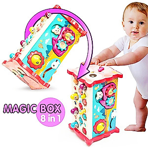 ChuburD Baby Toys Activity Center,8 in 1 Multi-Functional Baby Activity Cube,with Pink and Blue(Random Colors),Montessori Learning Musical Toys for Infant 18 Months and Up,Boy Girl Gifts,No Batteries