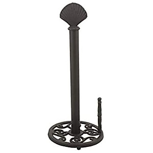 Rustic Black Cast Iron Seashell Paper Towel Holder 16" - Seashell Decoration -