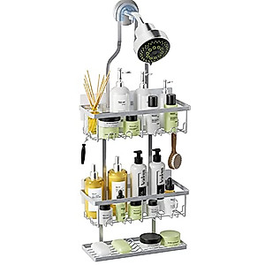 AHNR Bathroom Hanging Shower Caddy Over Shower Head Organizer Silver