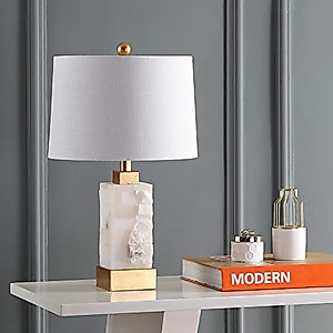 JONATHAN Y JYL6202A Eloise 23" Alabaster/Metal LED Table Lamp Contemporary Transitional Bedside Desk Nightstand Lamp for Bedroom Living Room Office College Bookcase LED Bulb Included, White/Gold Leaf