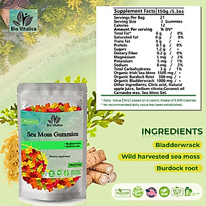 Sea Moss Gummies - Irish sea Moss raw Organic, Bladderwrack, Burdock Root. Contains Sea Moss Gel and Powder. Superfoods for Vegan, Keto and Dr Sebi Diet. Immune Boosting (1, ORIGINAL)