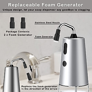 FAIBAEELLY Automatic Foaming Soap Dispenser, Touchless Foam Hand Soap Dispenser with Replaceable Foam Generator, Infrared Sensor, Rechargeable, Foam Soap Dispenser for Bathroom & Kitchen, Silver