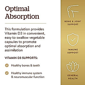 Solgar Vitamin D3 (Cholecalciferol) 125 mcg (5000 IU), 240 Vegetable Capsules - Helps Maintain Healthy Bones & Teeth - Immune System Support - Non-GMO, Gluten Free, Dairy Free, Kosher - 240 Servings