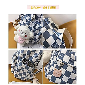 Preppy Aesthetic Mini Cute Fresh Checkered Backpack Plaid backpack School Bookbag Lightweight Bookbag Supplies Travel Bag for Girls (Blue)