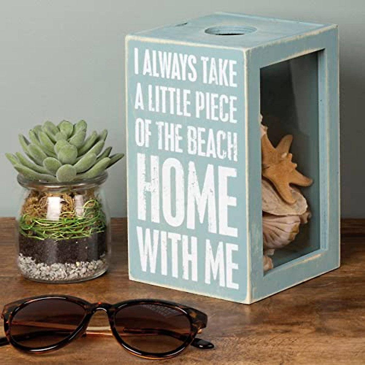 Primitives by Kathy 27813 House Decor Sea Shell Holder, 4.25 x 7.25 x 4.25-Inches, Piece of the Beach With Me, Thank You and Appreciation