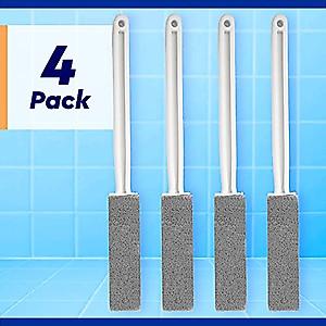 [4 Pack] Pool Pumice Stone for Cleaning Tiles and Hard Water Stains - Pool Stain Eraser with Handle for Easy Use - Pumice Stone for Pool Tile Cleaning - Pool Tile Cleaner for Calcium Build Up