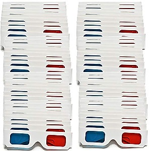Jtshy 50 Pairs - Flat- 3D Glasses Red and Cyan White Frame Anaglyph Cardboard