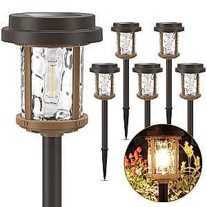 XMCOSY+ Solar Lights Outdoor, 6 Pack Pathway Lights Solar Powered, 20 LM LED Glass Outside Light, IP65 Waterproof Lighting for Garden Yard Landscape Driveway Walkway (Warm White)