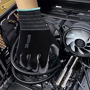 JM-FUHAND Anti static(ESD) work gloves for PC building-2 Pairs,Thin and lightweight all purpose work gloves,Ideal for Light Duty Work.(Large, Black/Grey)