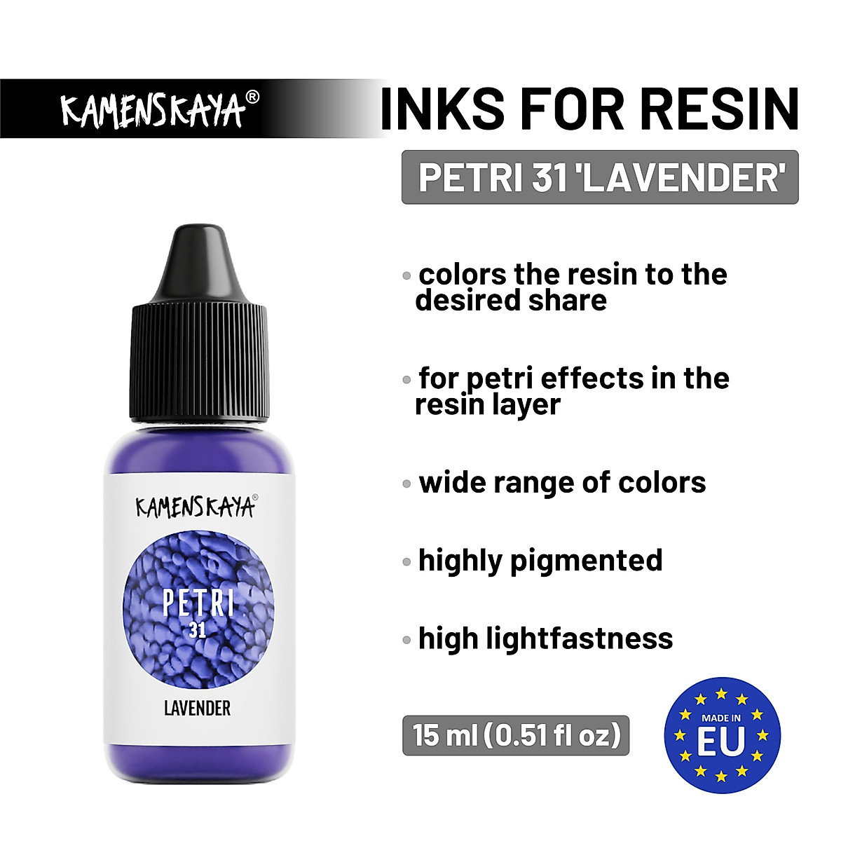 KAMENSKAYA Alcohol Ink for Epoxy Resin Petri Art: Lavender Alcohol Ink for Resin, 0.51 fl oz (15 ml)