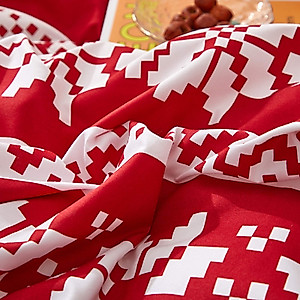 Joyreap 3 Pieces Christmas Duvet Cover Set, Red and White Reindeer Snowflake and Tree Pattern, Soft Breathable Microfiber for All Season, 1 Duvet Cover and 2 Pillow Shams (Full/Queen, 90x90 inches)