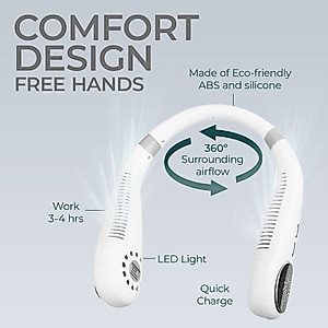 Neck Fan, Bladeless Neck Fan, Portable Fan Rechargeable, Personal Fan, Hands Free 3 Speeds 4000mAh USB, Adjustable Hanging Neck Fan, Training, Travel, Office, Outdoor Wearable Neck Fan For Women & Men