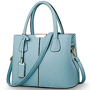 Covelin Women's Top-handle Cross Body Handbag Middle Size Purse Durable Leather Tote Bag Light Blue