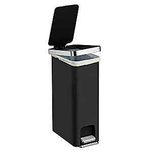10.5 gal Plastic Slim Kitchen Step Trash Can, Black, 17.30" L x 9.80" W x 24.60" H