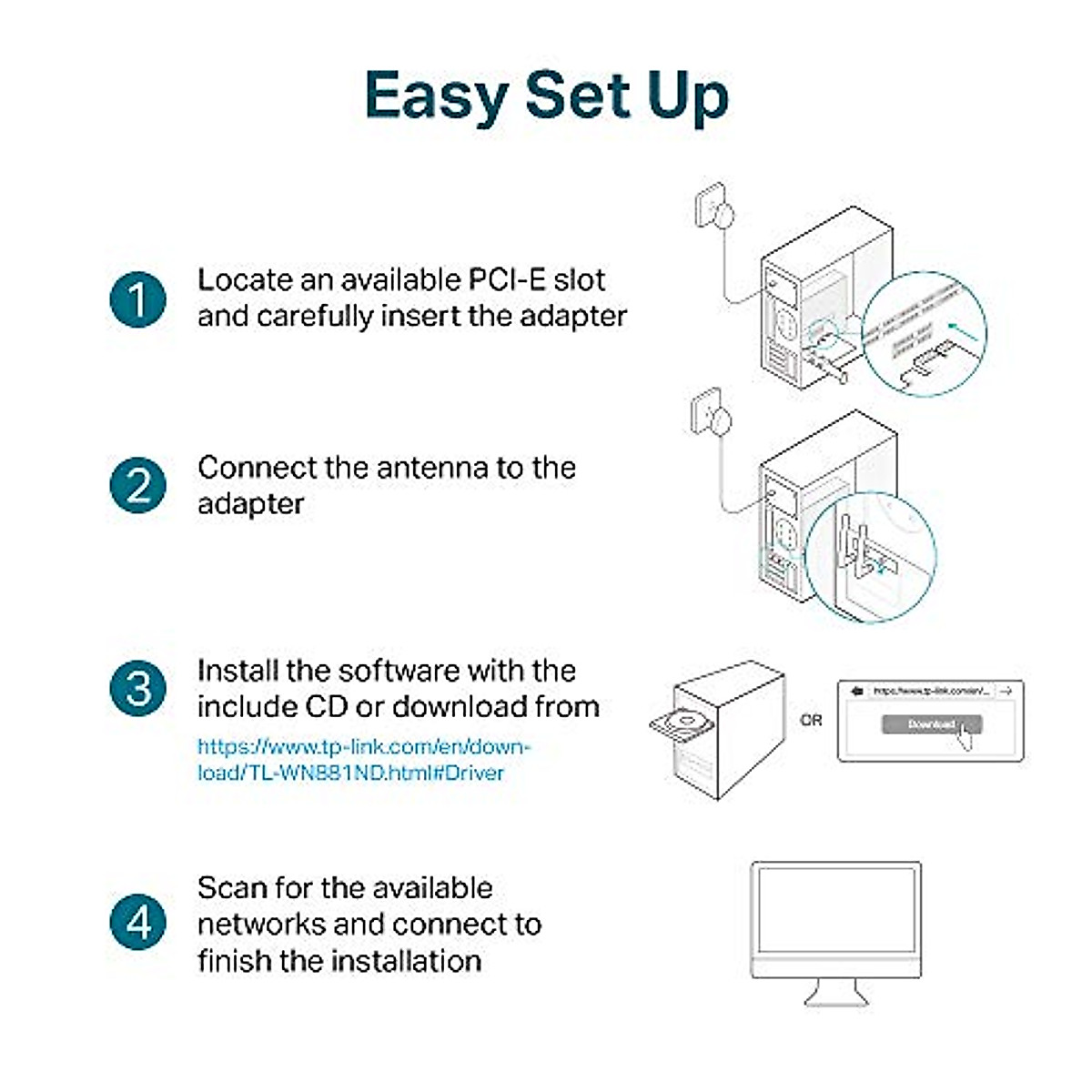 TP-Link N300 PCIe WiFi Card (TL-WN881ND), Wireless network Adapter card for PC