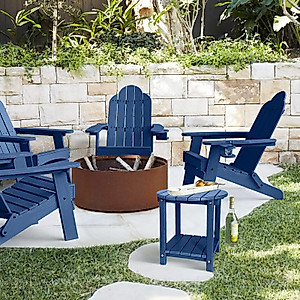 GARDENSTAR Adirondack Round Outdoor Side Table 2-Tier Storage Patio Side Table, HDPE End Tables for Backyard Pool Porch Garden Lawn (Blue)