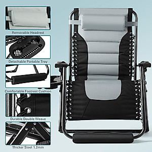 Fitnessclub Zero Gravity Chair, 350Lbs Capacity Oversize XL Outdoor Anti Gravity Chairs, Patio Lounge Folding Adjustable Recliner with Adjustable Headrest, Foot Pad & Cup Holder