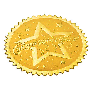 PaperDirect Congratulations 5-Point Star Embossed Gold Foil Certificate Seals, 2 Inch, Self Adhesive, 100 Count, Embossed Seals for Certificates, Achievement Award Stickers for School, Work, Diploma