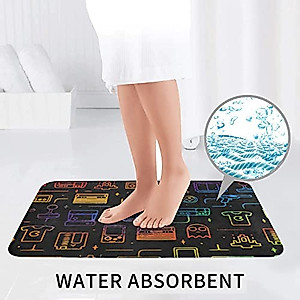 3 Pieces Bathroom Rugs Set Game Video Gaming Pattern Print 3 Pieces Bathroom Rugs Set Bath Mat+Contour+Toilet Lid Cover Bathroom Antiskid Pad