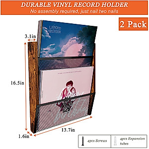 Honkazita 2 Sets of Vinyl Record Wall Mount,4 Tiers Record Holder Wall Vinyl Shelves, 50-80 Records Wall Display and Storage, Album Storage Floating Bookshelf Wall Bookshelf