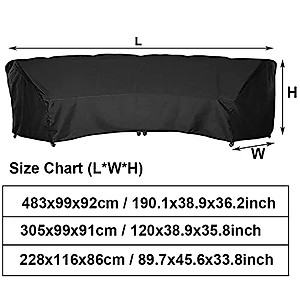 Curved Sofa Cover UCARE Outdoor Patio Furniture Cover Couch Sectional Protector Waterproof Half Moon Sofa Set Cover with Windproof Elastic Cord(Black, 190.1x38.9x36.2in/483x99x92cm)