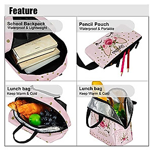 Personalized Name Teen School Backpack, Glitter Floral Unicorn Bookbag Set with Insulated Lunch Tote Pencil Case Travel Bag