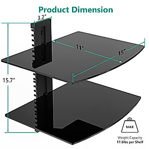 WALI Floating Entertainment Center Shelves, Holds Up to 17.6lbs, TV Shelf with Strengthened Tempered Glasses for DVD Players, Cable Boxes, Games Consoles, TV Accessories (CS202B), 2 Shelf, Black