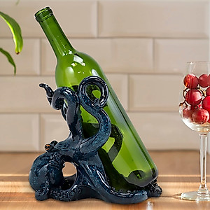 Octopus Wine Holder Figurine Countertop Bar Decor Octopus Sculpture Single Wine Holder (Blue)