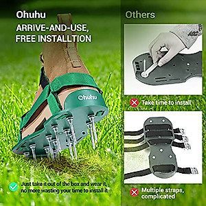 Ohuhu Lawn Aerator Shoes for Grass: Free-Installation Aeration Shoes with Stainless Steel Shovel, Heavy Duty Spike Aerating Sandals Lawn Equipment Tool with Hook & Loop Straps for Yard Patio Garden