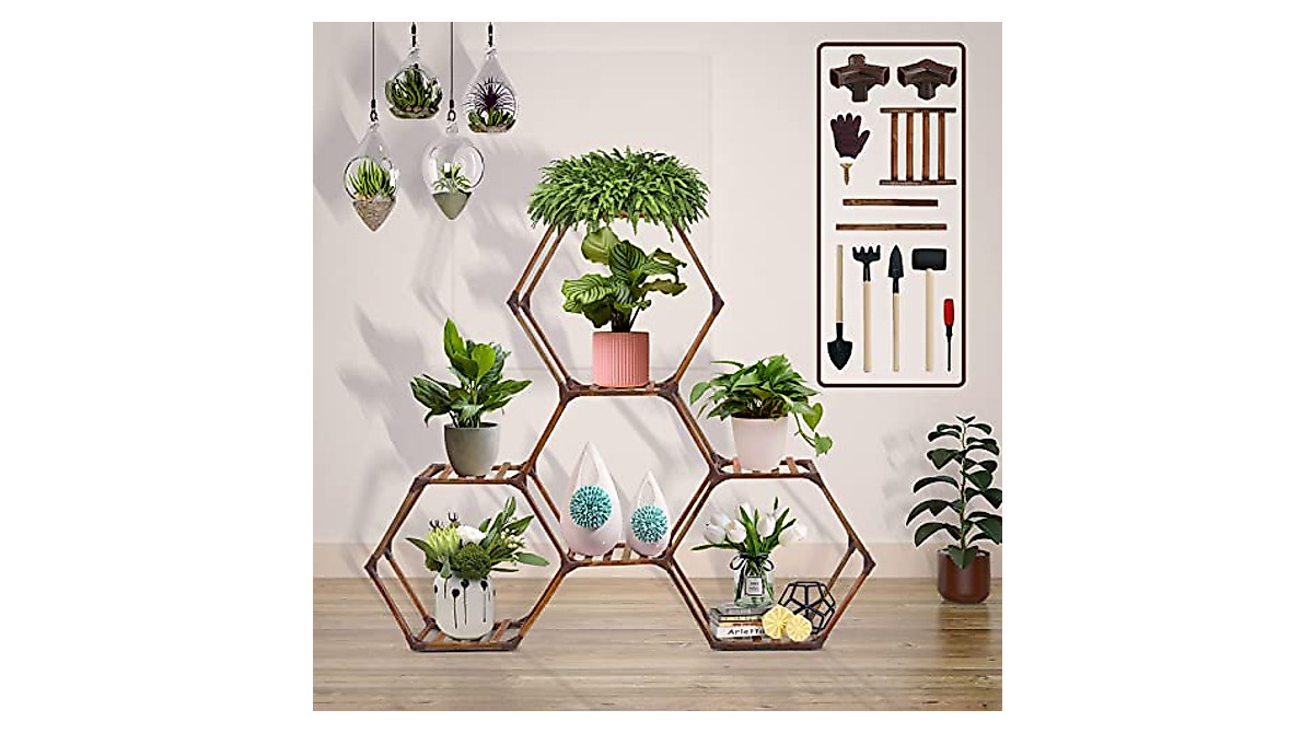 SUZAMI Hexagonal Plant Stand - Durable 7-Tier Indoor & Outdoor Shelves