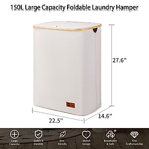 DOFASAYI 150L Laundry Basket With Removable Bag - Tall Hamper With Lid for Bathroom, Dorm - Beige