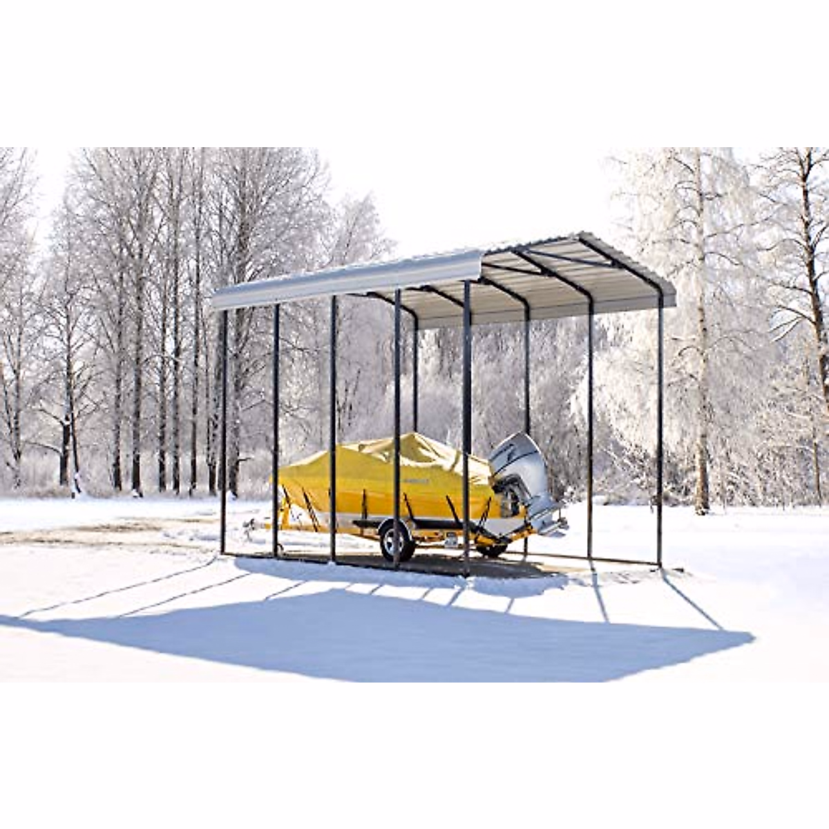Arrow 14' x 20' x 14' 29-Gauge Metal RV Carport and Multi-Use Shelter for Large Vehicles- Eggshell