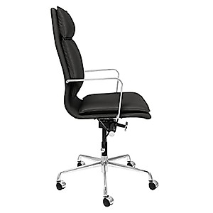 Laura Davidson Furniture Lexi II Tall Back Padded Modern Office Chair with Aluminum Arms (Black)