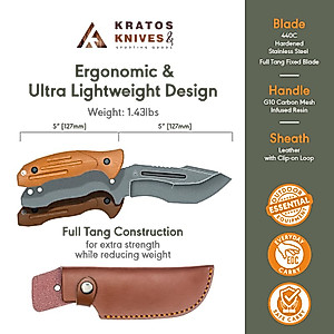 Hunting Knife with Sheath, 10" Fixed Blade Hunting Knives Infused with G10 Handle, 440C Stainless Steel Full Tang Survival Knife By Kratos - ZFS7