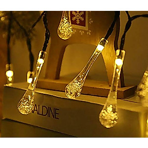 SNOMYRS Solar String Light Outdoor 21 Ft 30 Led Water Drop Solar Powered Lights with 8 Modes Waterproof Crystal Lights for Patio Garden Yard Tree Wedding Party Home Porch Decor (Warm White)