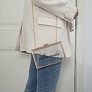 Personalized Acrylic Bag, Women Clutch Purse, Shoulder Handbag, Gifts for Birthday Party, Wedding and Anniversary (Transparent), Gold