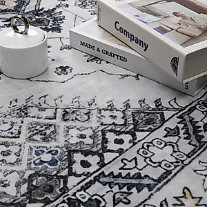 Wasbable Area Rug 5x7 Bedroom - Living Room Stain Resistant Thin Rugs with Rubber Backing - Large Grey Indoor Floor Carpet for Dining Room Office，Grey/Cream