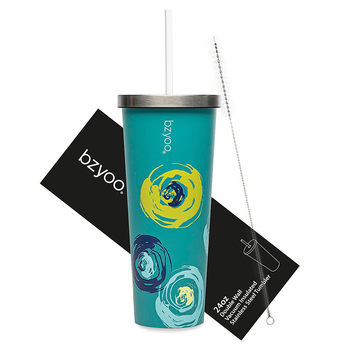 bzyoo SUP Double Wall Vacuum Insulated Tumbler with Straw and Lid Stainless Steel Water Bottle Travel Mug Cup, Mother's Day Gifts Perfect for Ice Coffee or Tea (710ml) Color: Green Cyclone