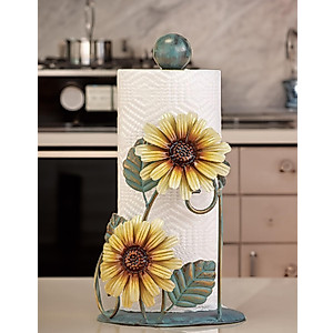 Sunflower-Themed Paper Towel Holder- Indoor Decorative Accent and Practical Accessory for Kitchen & Dining-Beautifully Designed Rustic Farmhouse Stand for Countertops,Complementing Sunflower Dish Sets
