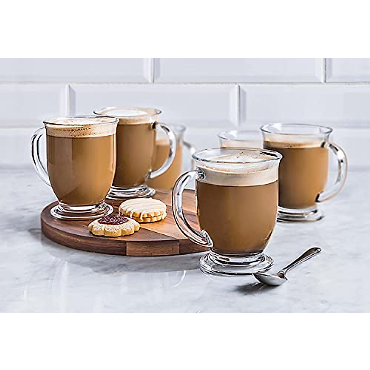 Kook Glass Coffee Mugs, with Handles, Clear Tea Cups, for Drinking Hot Beverages, Latte, Cappuccino, Espresso, Large Capacity, 15 oz, Set of 6