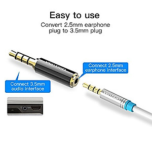 VENTION 2 Pack 3.5mm Male to 2.5mm Female Audio Travel Adapter Gold Plated Aux Auxiliary Plug Splitter 3 Ring Jack Support Microphone Earphone (Black) (3.5mm Male to 2.5mm Female)