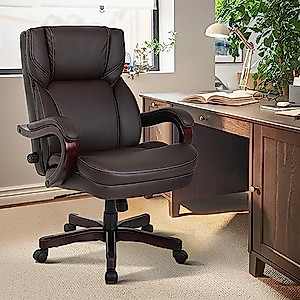 Adjustable Executive Chair, Big and Tall Ergonomic Office Chair for Desk-Swivel PU Leather Computer Chair with Wheels, High Back, Lumbar Support and Armrest, Classic Brown
