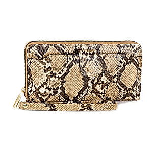 Rebecca & Rifka Faux Python Snakeskin Zip Around Wristlet Wallet with Phone Pocket