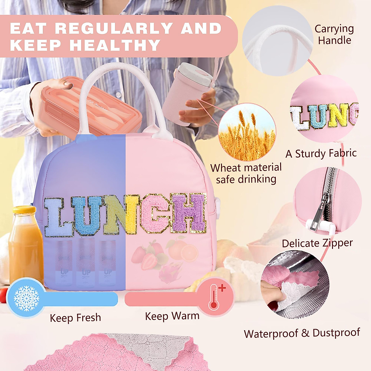 Kolewo4ever 17 Pieces Bento Box Lunch Box Kit,Large Insulated Lunch Bag 3 Layer Stackable Leakproof Lunch Box Containers with Cup,Lunch Bag,Spoon,Fork for Girl Women