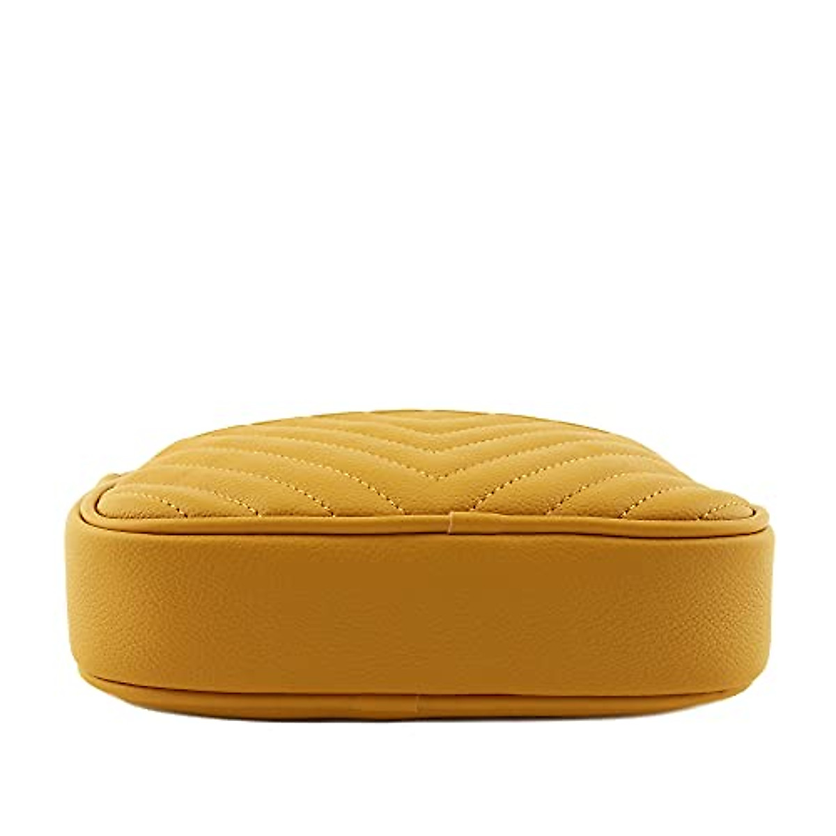 FashionPuzzle Chevron Quilted Crossbody Camera Bag with Chain Strap and Tassel (Mustard) One Size