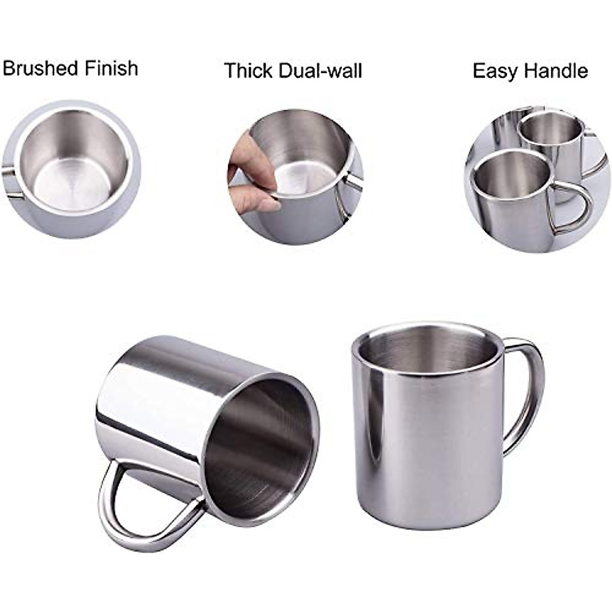 IMEEA Unbreakable Mugs for Kids Double Walled Camping Coffee Mugs 7.5oz/220ml Stainless Steel Mug with Handle, Set of 2